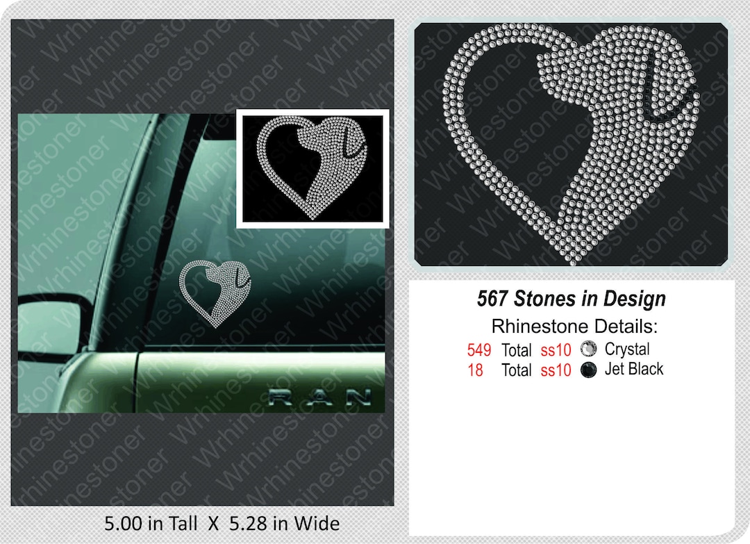 Dog Heart Rhinestone Car Decal; Dog Decal; Rhinestone Dog Decal; Dog ...