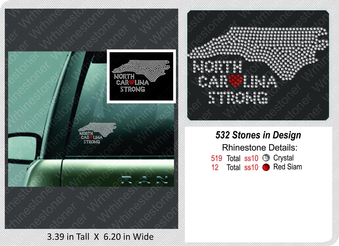 North Carolina Strong Rhinestone Decal: Car Window Sticker - Etsy