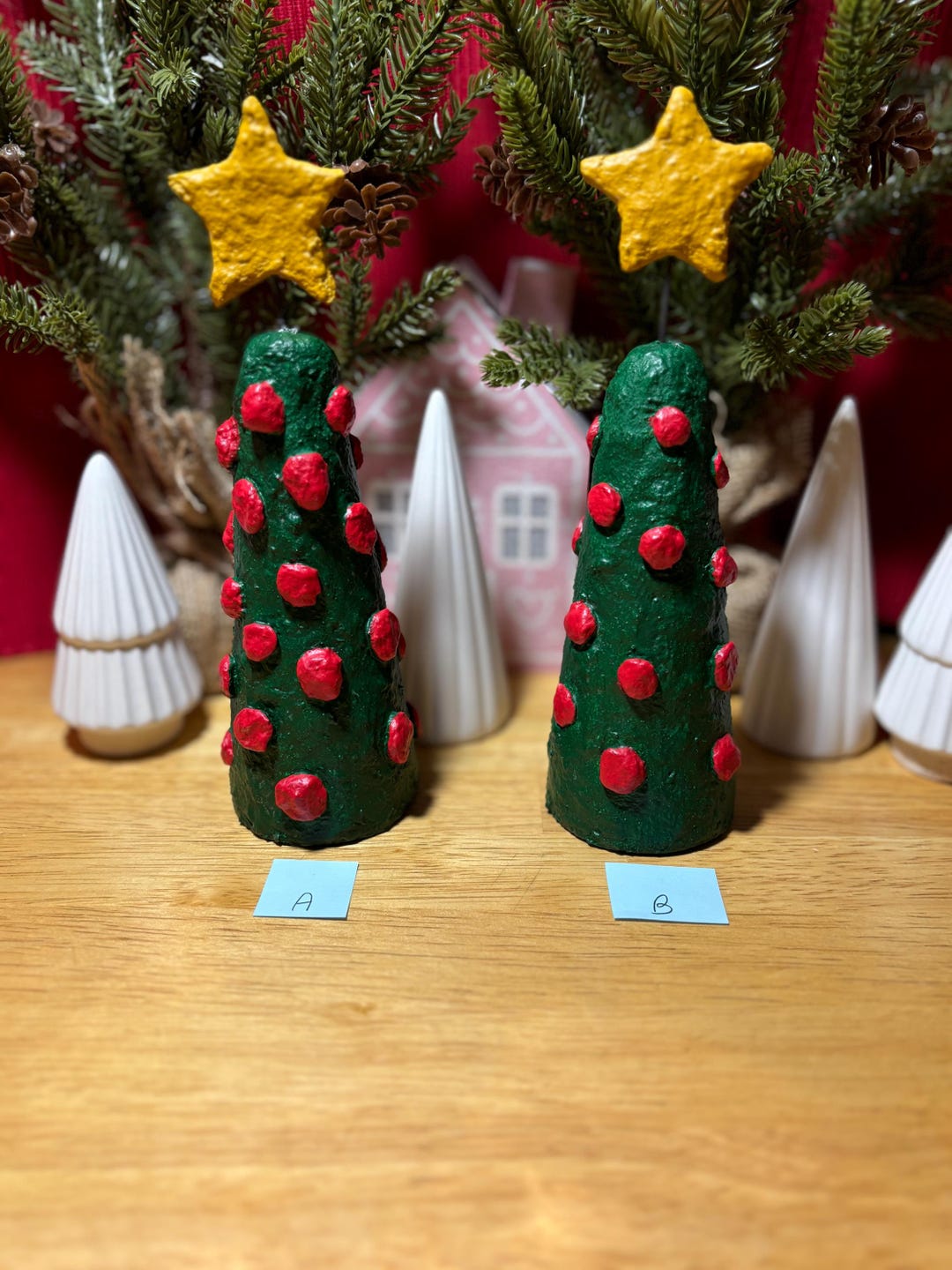 Paper Mache Christmas Tree; Tree Figurine; Hand Made Christmas Tree ...