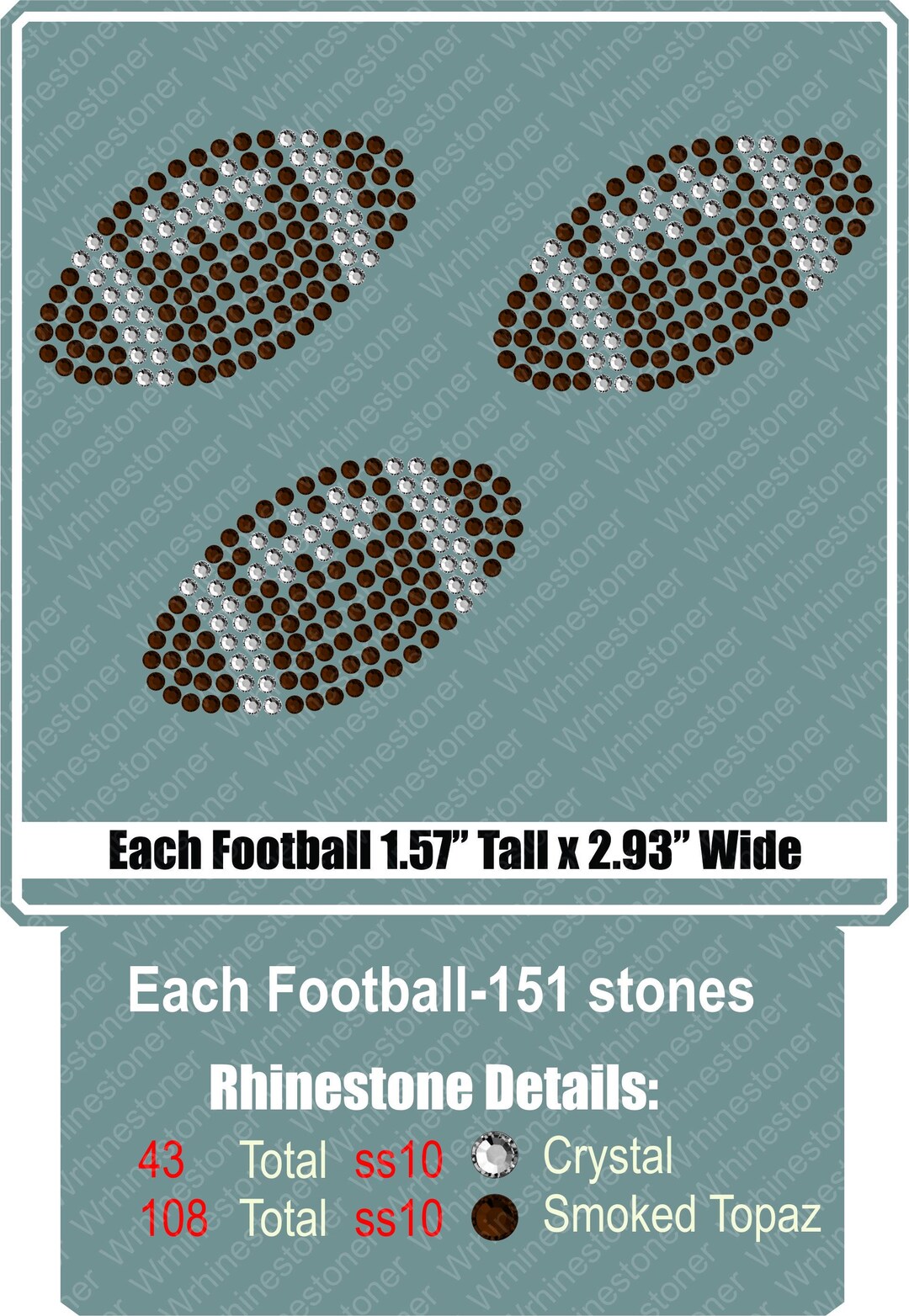 Football Rhinestone Iron on Set of 3; Football Iron On; Rhinestone ...