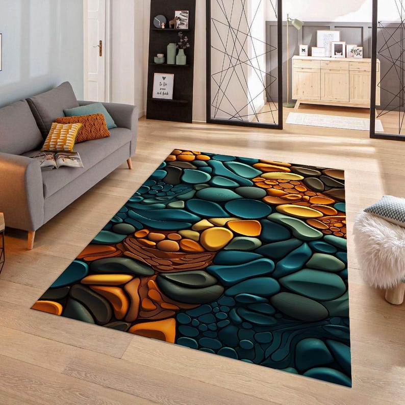 Pebble Texture Area Rug, Organic Stone Pattern Carpet, Earth Tone ...