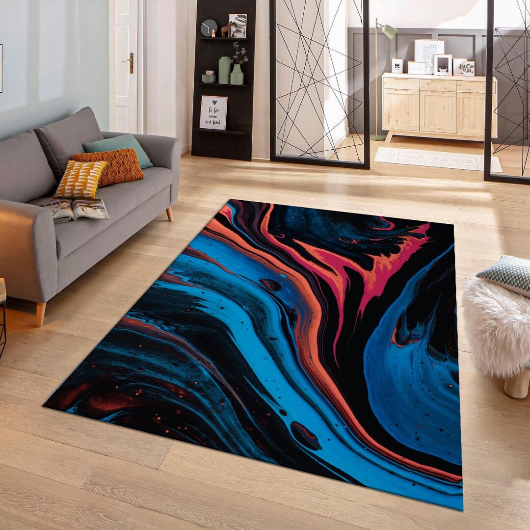Cosmic Flow Abstract Art Rug, Vibrant Swirl Design Area Rug, Living ...