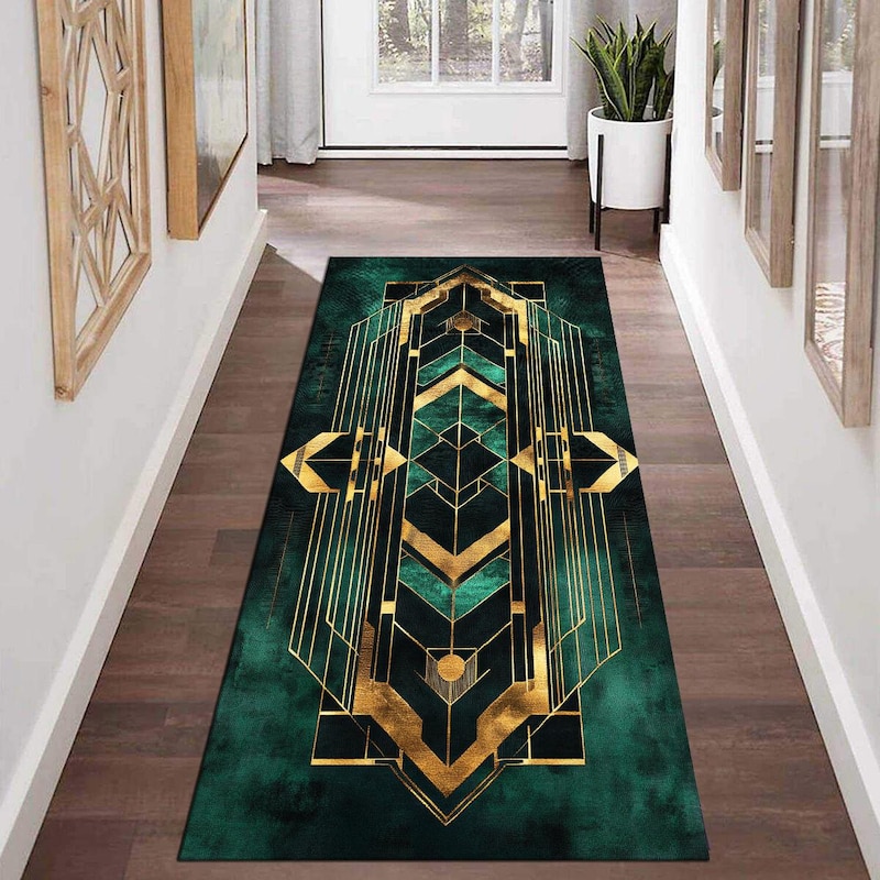 Art Deco Runner Rug Green - Etsy