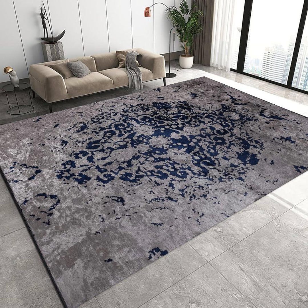 Abstract Blue Rug , Minimalist Digital Print Carpet , Elegant Floor Rug ...
