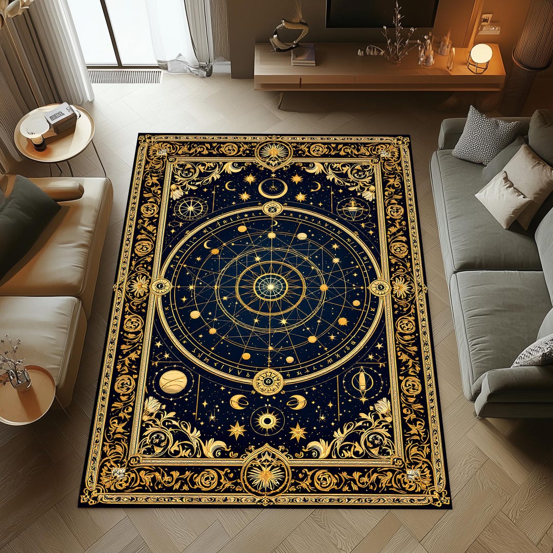Celestial Astrology Area Rug With Golden Constellations, Planetary ...