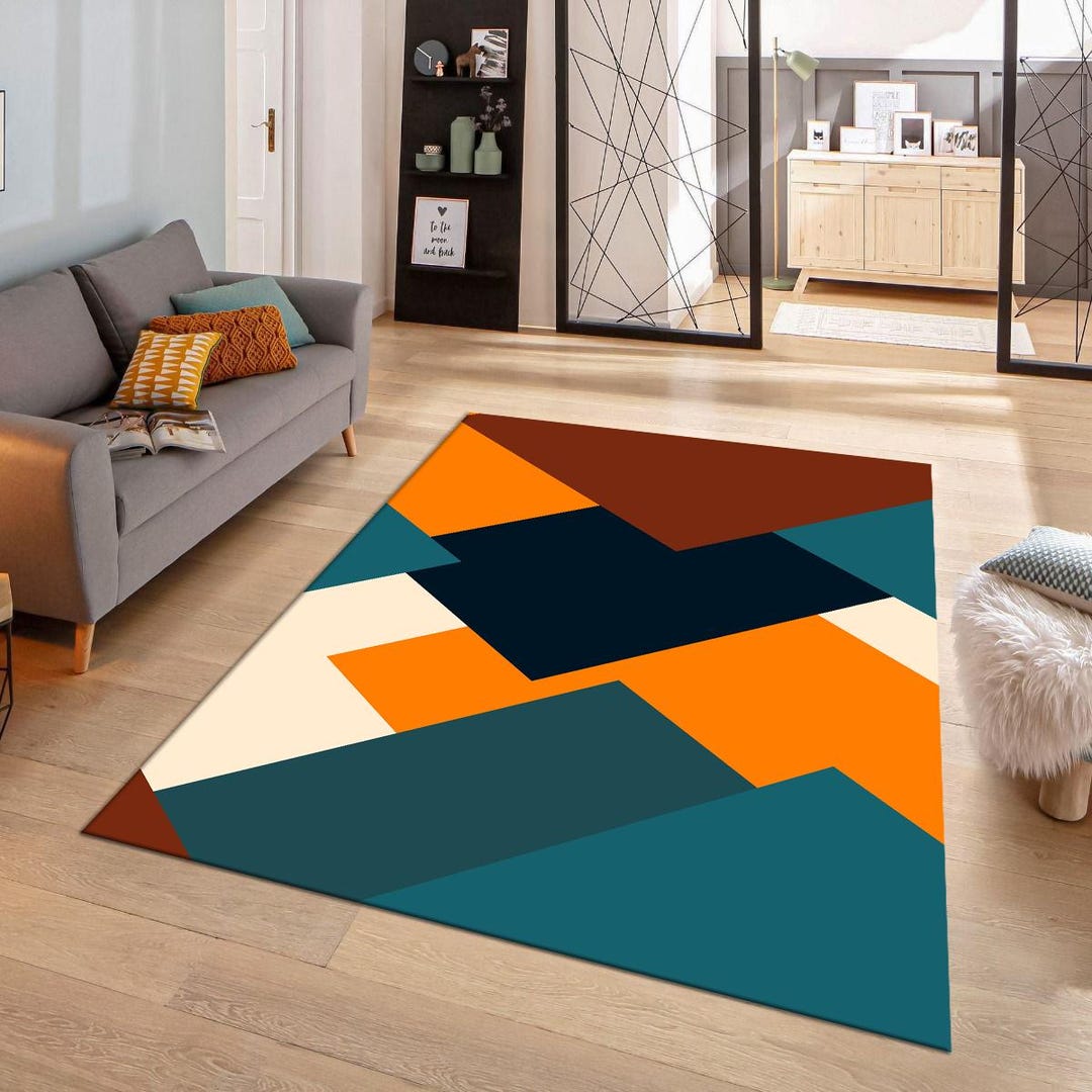 Geometric Color Block Rug, Living Room Rug, Area Rug, Washable Rug, Non ...