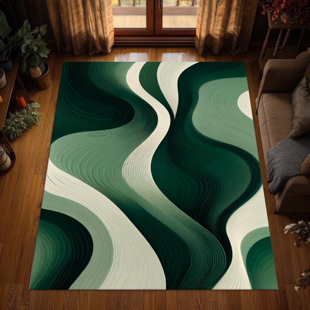 Green Abstract Wave Area Rug, Modern Living Room Carpet, Non Slip - Etsy