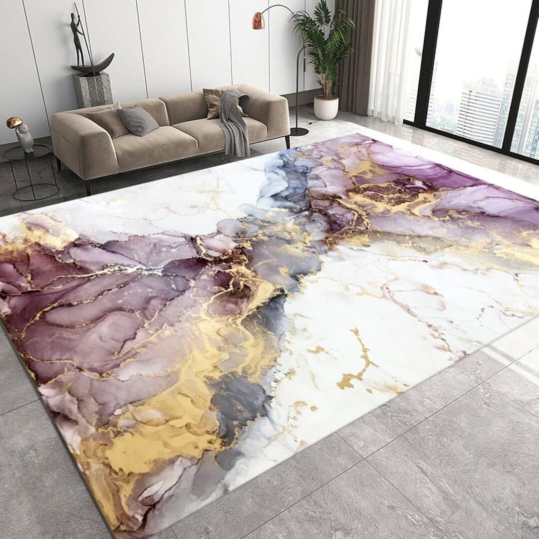 Marble Effect Rug Elegant Digital Print Carpet Modern Home Decor ...