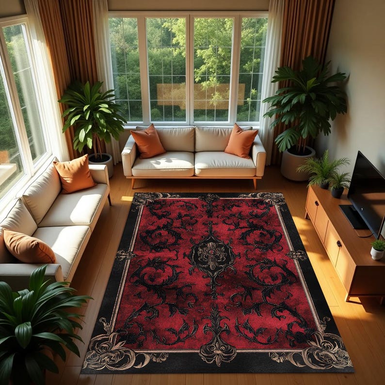Luxury Red Gothic Area Rug , Non Slip Washable Rug - Etsy