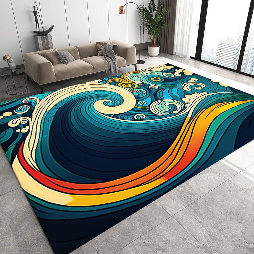 Ocean Wave Abstract Area Rug With Bold Swirl Design, Modern Artistic ...