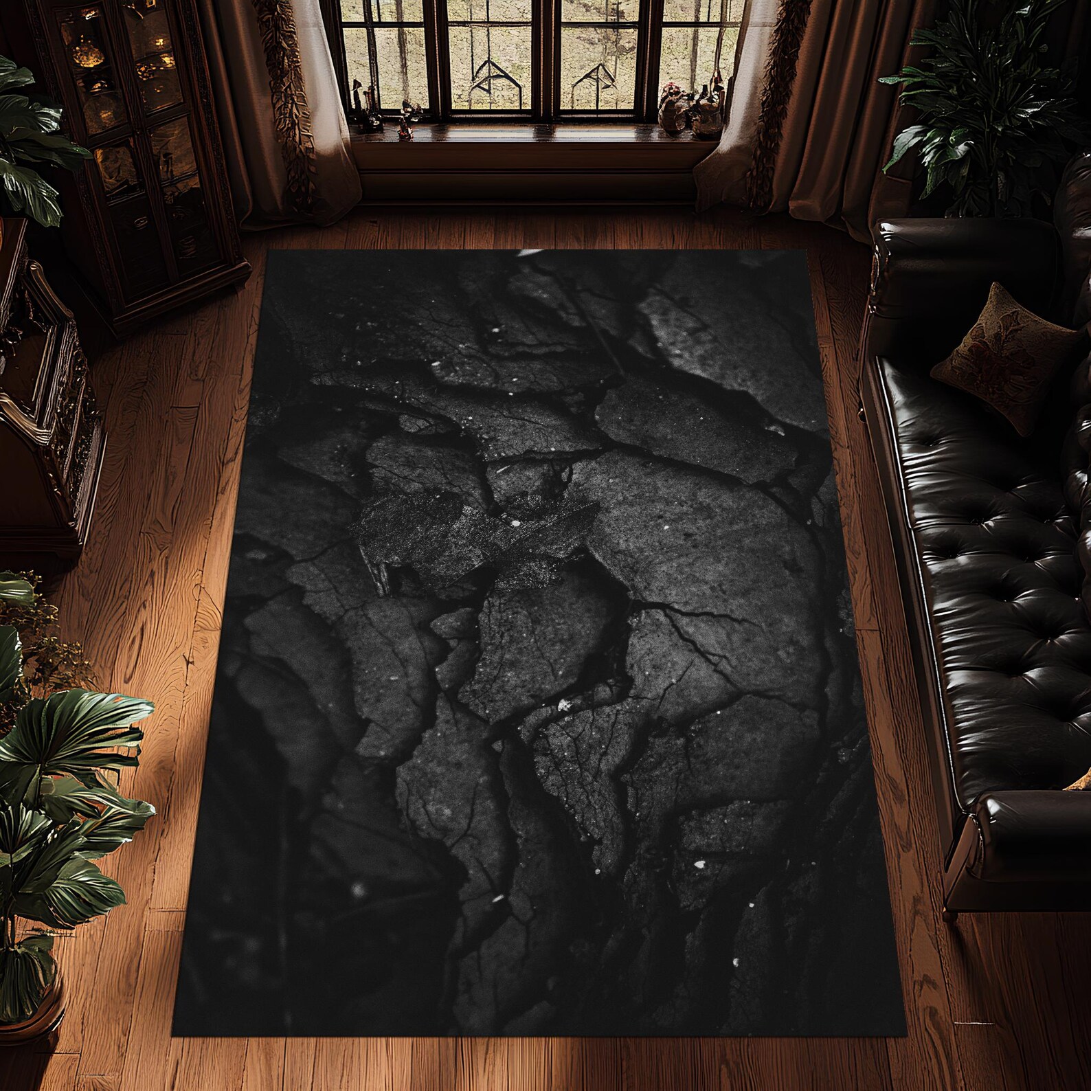 Black Cracked Texture Digital Print Rug, Modern Home Decor Carpet ...