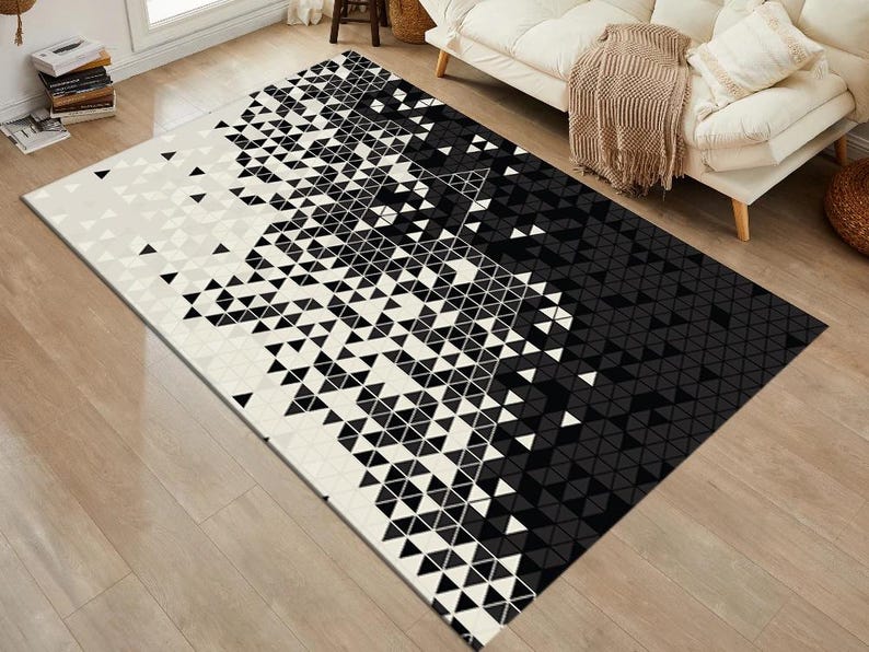 Black and White Geometric Rug , Modern Triangle Design Carpet for ...