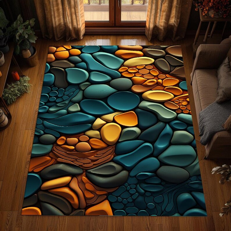 Pebble Texture Area Rug, Organic Stone Pattern Carpet, Earth Tone ...