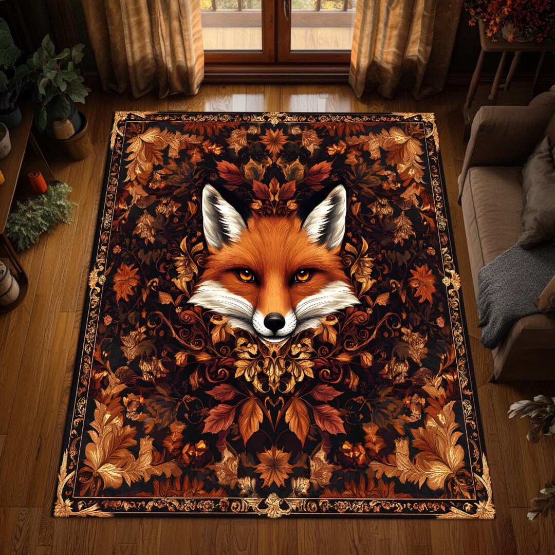 Fox Area Rug, Gothic Animal Art Rug, Living Room Rug, Vintage Style ...