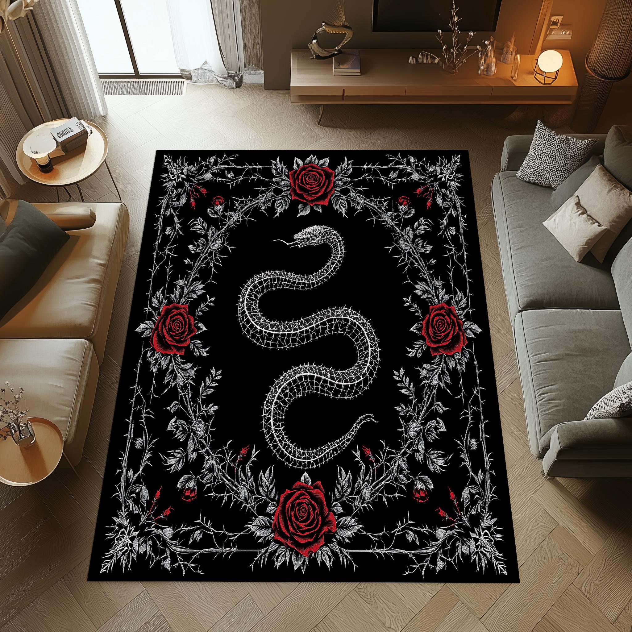 Gothic Snake Rug, Black Rose Carpet, Dark Aesthetic Rug, Occult Decor ...