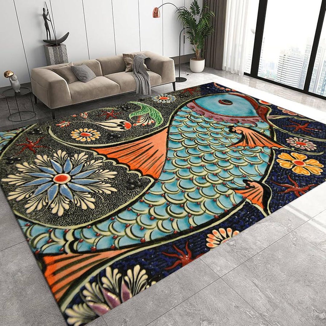 Artistic Fish Design Rug for Living Room Decor , Living Room Rug , Area ...