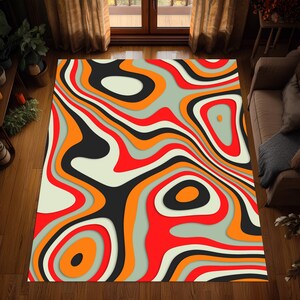 Retro Swirl Rug, Living Room Rug, Area Rug, Washable Rug, Non Slip Rug ...