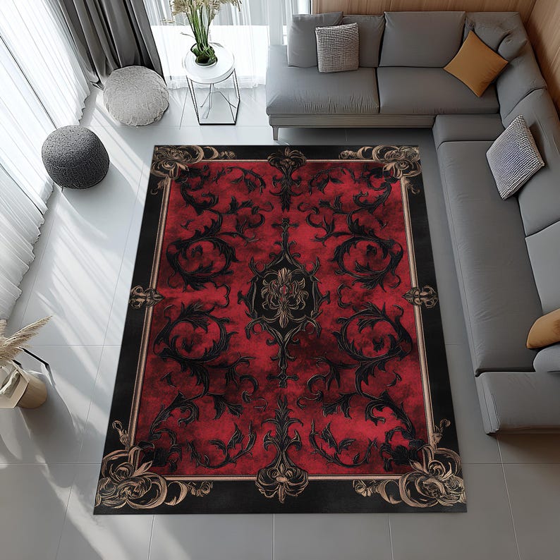 Luxury Red Gothic Area Rug , Non Slip Washable Rug - Etsy