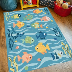 Colorful Fish Ocean Theme Kids Room Rug, Underwater Area Rug, Playroom ...