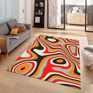 Retro Swirl Rug, Living Room Rug, Area Rug, Washable Rug, Non Slip Rug ...