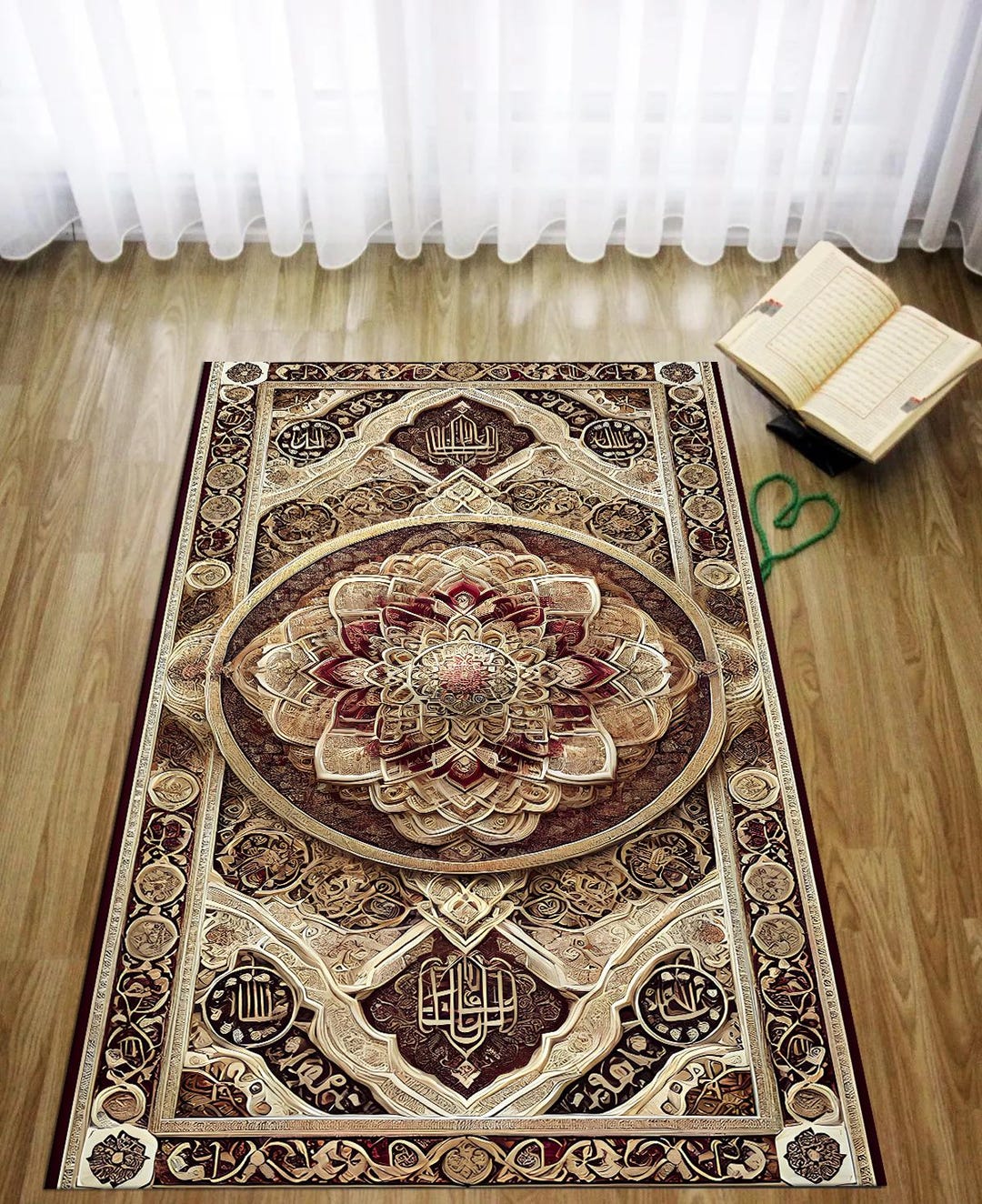 Islamic Prayer Rug , Brown Mandala Design, Muslim Mat , Luxurious ...