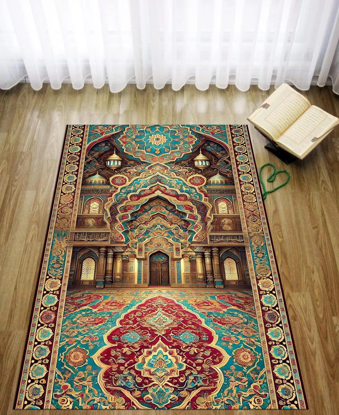 Traditional Mosque Art Prayer Mat , Intricate Islamic Design , Ornate ...