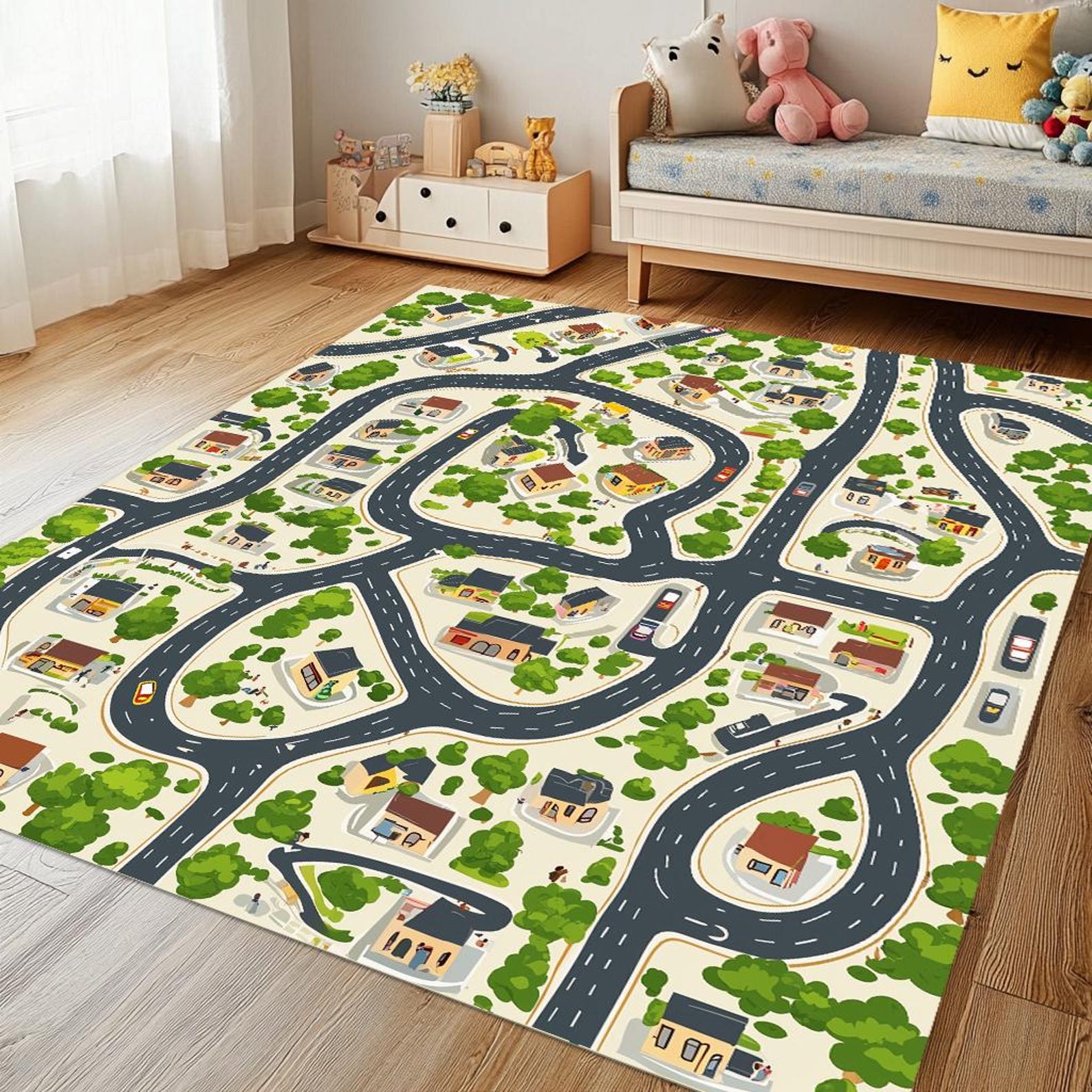 City Road Map Rug, Traffic Street Play Mat, Kids Room Rug, Interactive ...