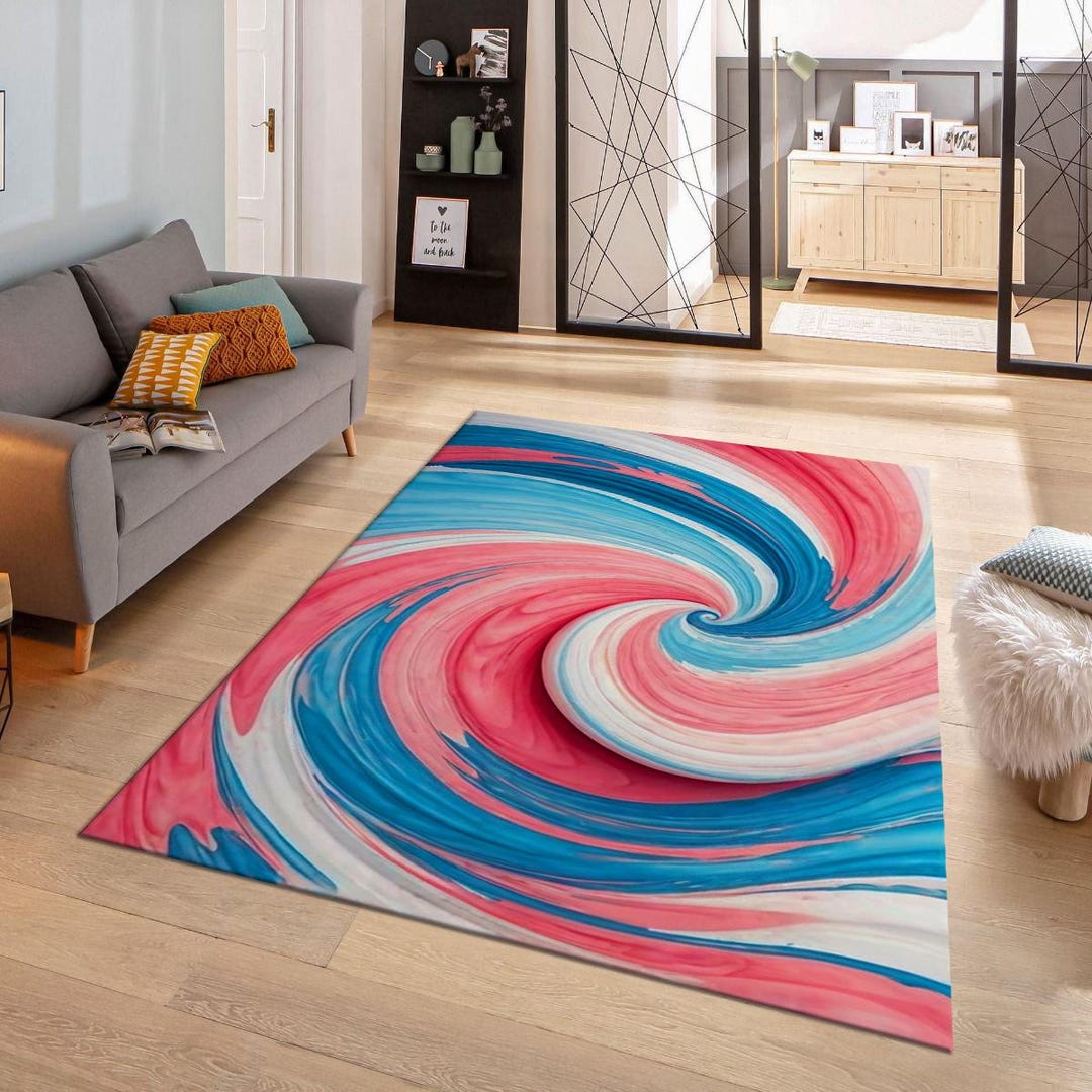 Colorful Swirl Design Rug, Living Room Rug, Area Rug, Washable Rug, Non ...