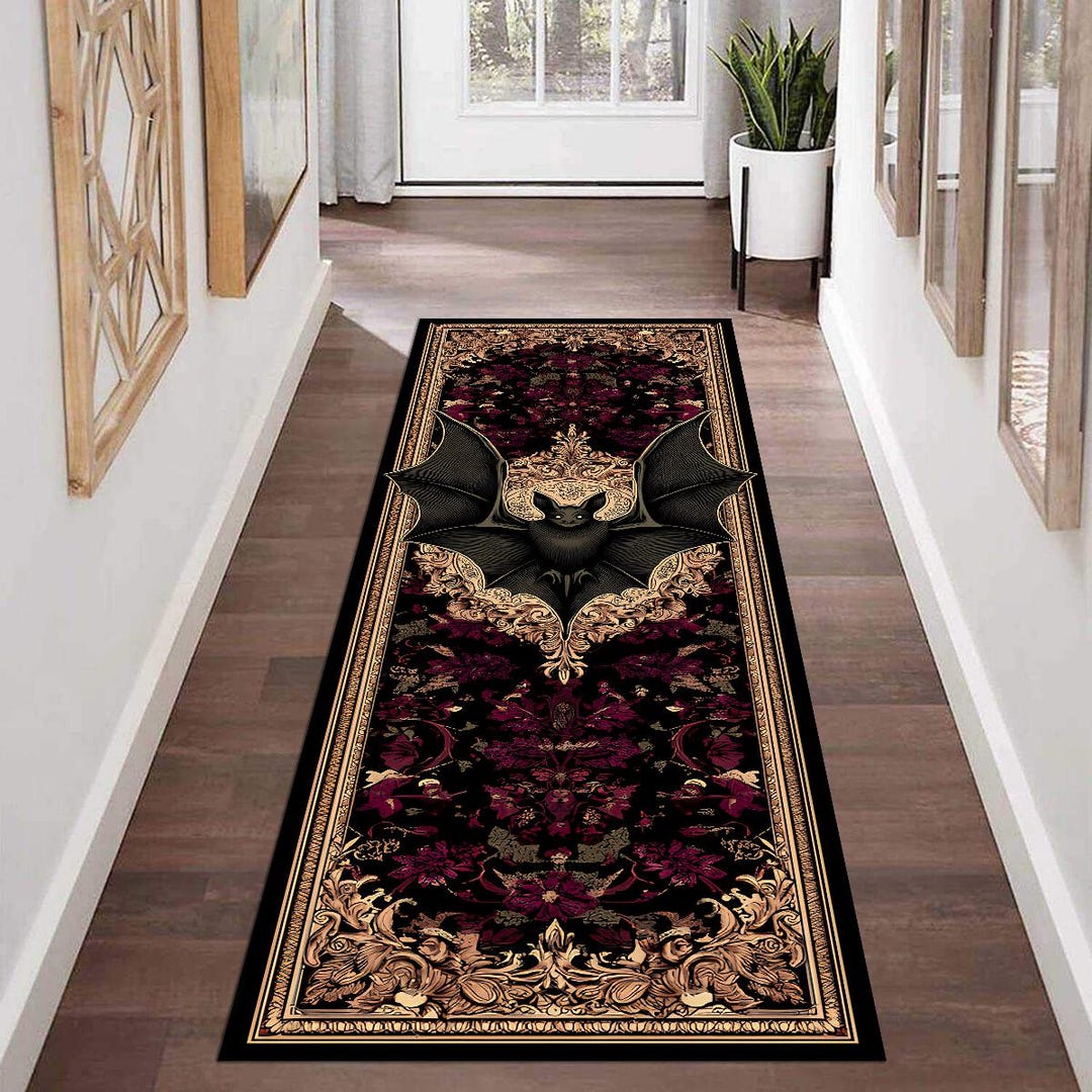 Gothic Bat Runner Rug, Dark Baroque Hallway Carpet, Washable Non-slip ...