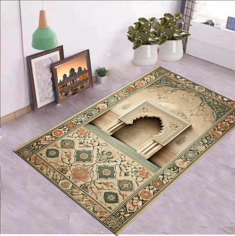 Islamic Art Mat , Ornate Mosque Motif , Elegant Prayer Mat , Floral ...