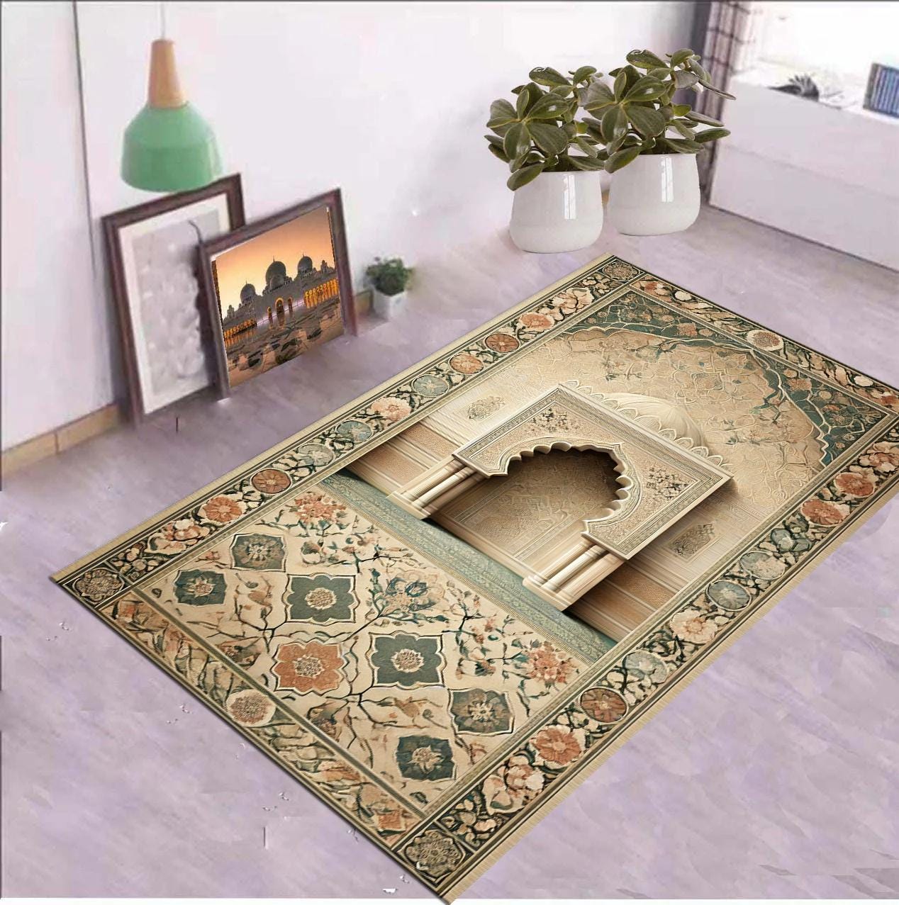 Islamic Art Mat , Ornate Mosque Motif , Elegant Prayer Mat , Floral ...