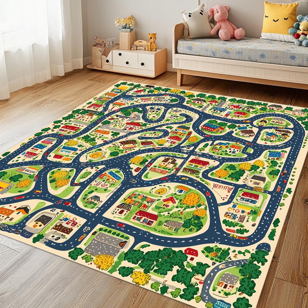 City Road Map Rug, Traffic Street Play Mat, Kids Room Rug, Interactive ...