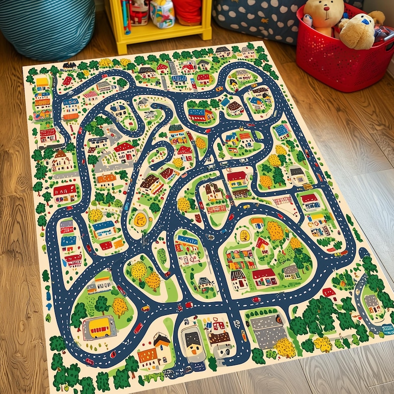 City Road Map Rug, Traffic Street Play Mat, Kids Room Rug, Interactive ...