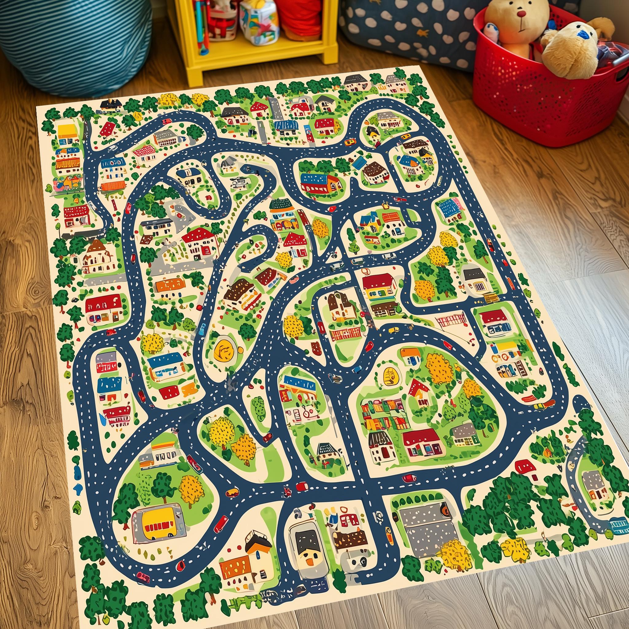 City Road Map Rug, Traffic Street Play Mat, Kids Room Rug, Interactive ...