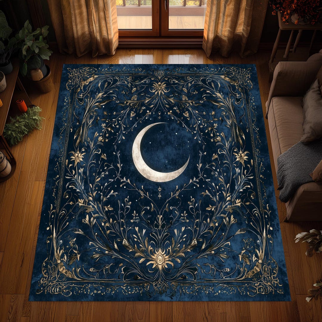 Crescent Moon Area Rug, Celestial Decor Carpet, Night Sky Living Room ...