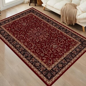 Classic Red Rug, Traditional Medallion Carpet, Washable and Non Slip ...