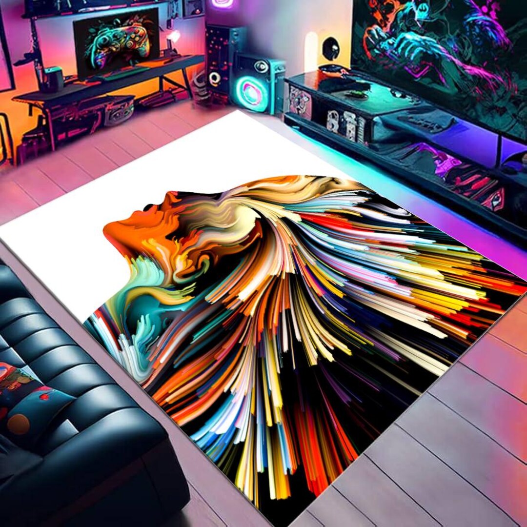 Abstract Face Rug , Modern Digital Print Carpet , Unique Art Rug ...