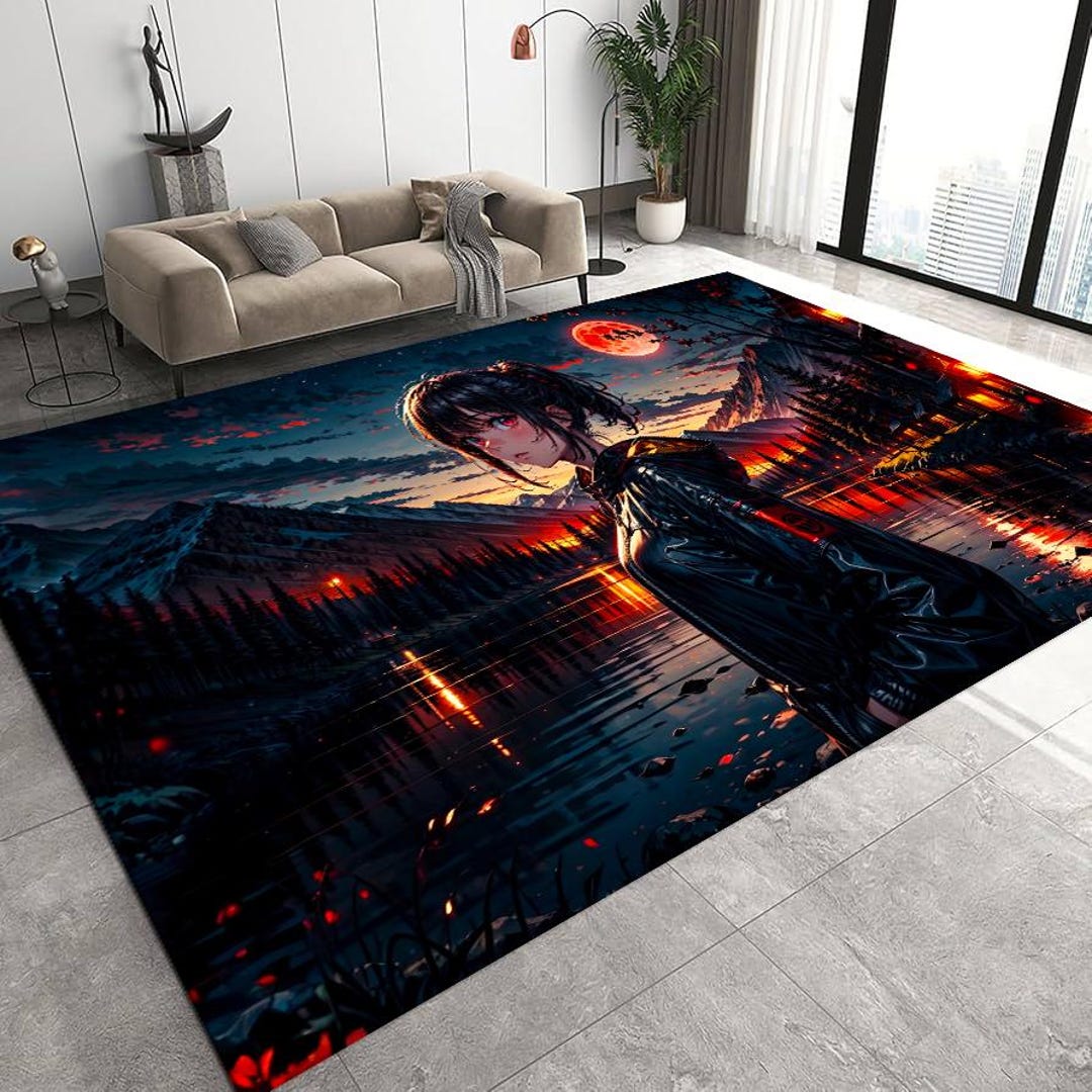 Anime Art Rug , Night Scene Digital Print Carpet , Unique Design Rug ...