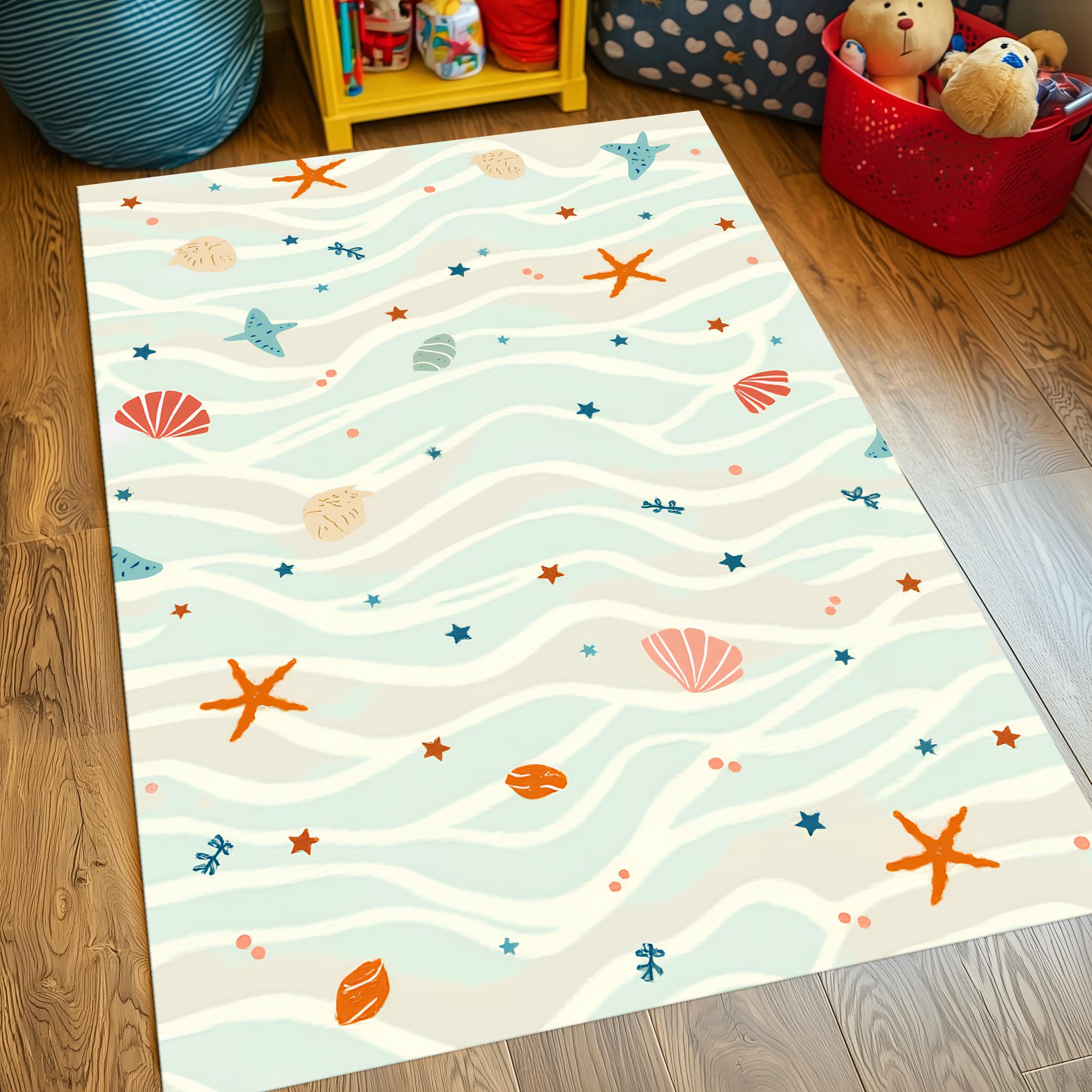 Kids Ocean Theme Area Rug With Starfish, Shells and Sea Elements in ...