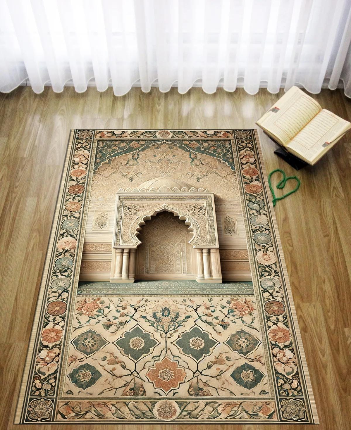 Islamic Art Mat , Ornate Mosque Motif , Elegant Prayer Mat , Floral ...