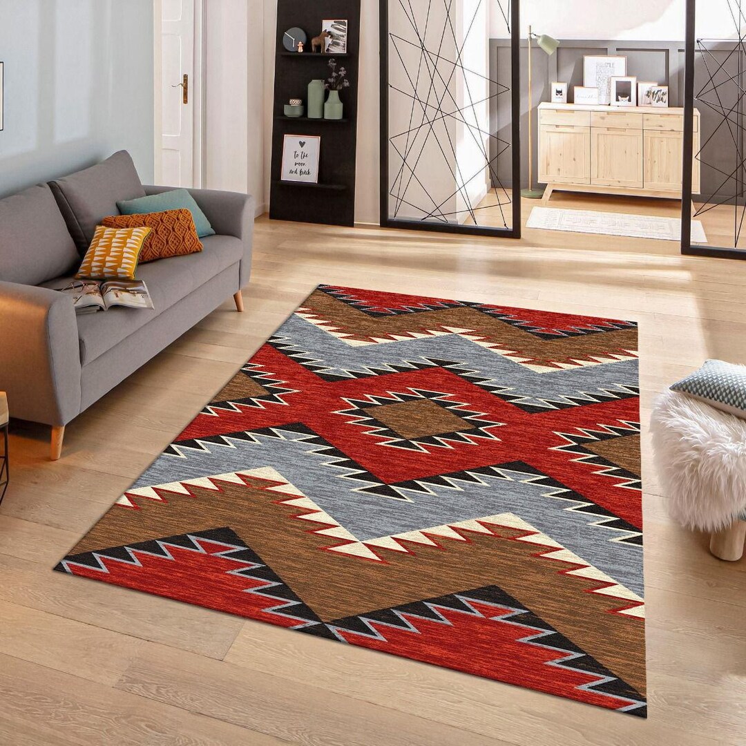 Vintage Red Aztec Rug, Living Room Rug, Area Rug, Washable Rug, Non ...