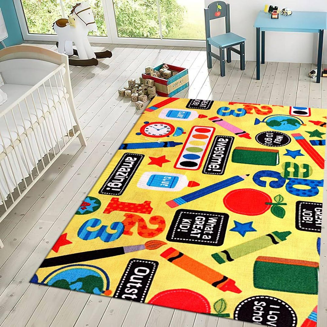Colorful Kids Educational Rug for Playroom or Classroom , Colorful Rug ...