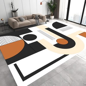 Modern Abstract Area Rug, Black White Terracotta Carpet, Geometric Art ...