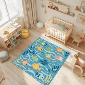Colorful Fish Ocean Theme Kids Room Rug, Underwater Area Rug, Playroom ...