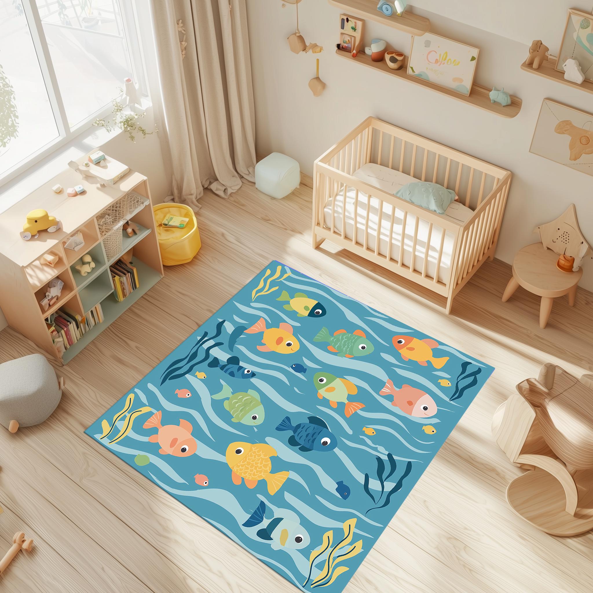 Colorful Fish Ocean Theme Kids Room Rug, Underwater Area Rug, Playroom ...