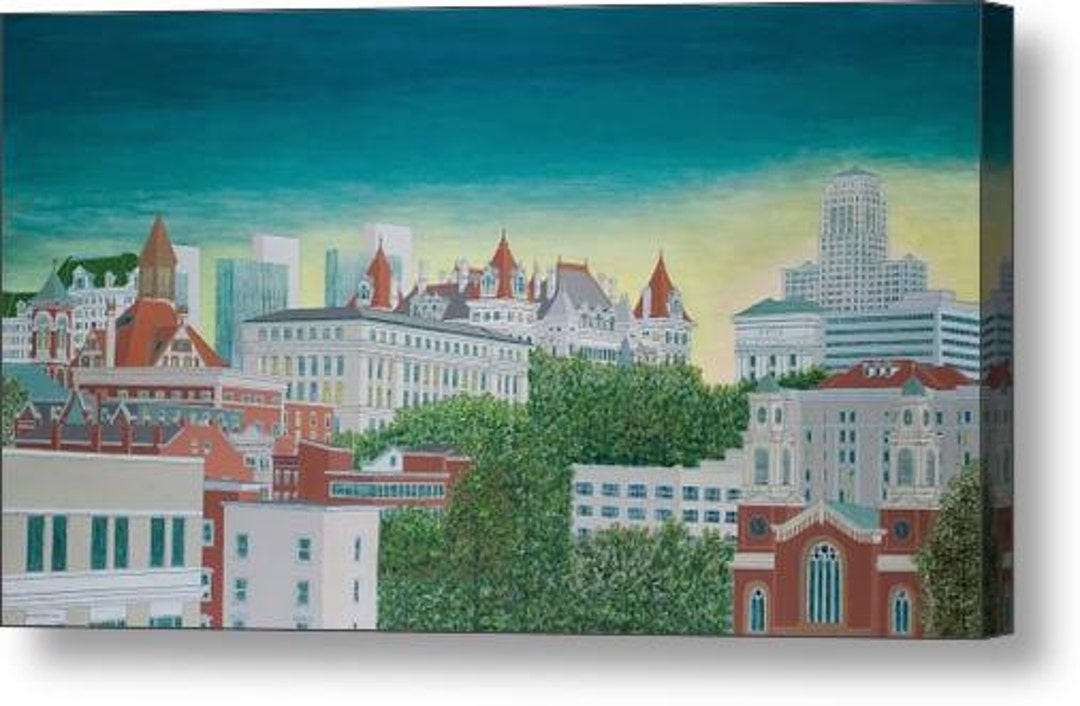Sunset View of Downtown Albany - 14 X 28 Fine Art Canvas Print, New ...