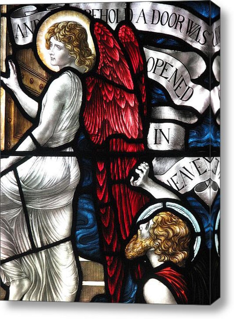 Red Winged Angel Fine Art Canvas Print of Stained Glass Window, Wall ...