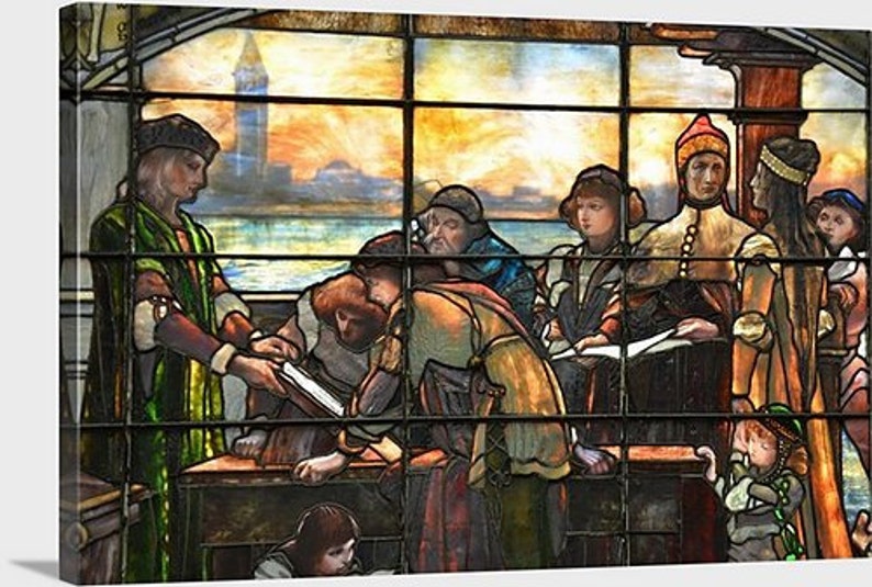 House of Aldus Fine Art Canvas Print of Antique Stained Glass Window ...
