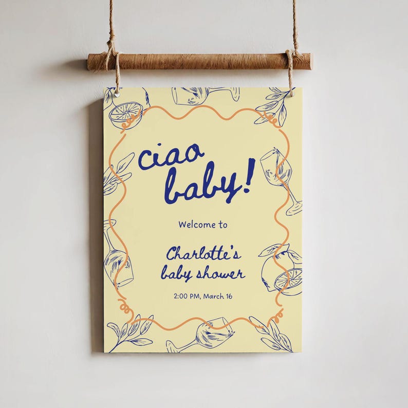 Ciao Baby Welcome Sign Italian Baby Shower Decor Hand Drawn Lemon Theme ...