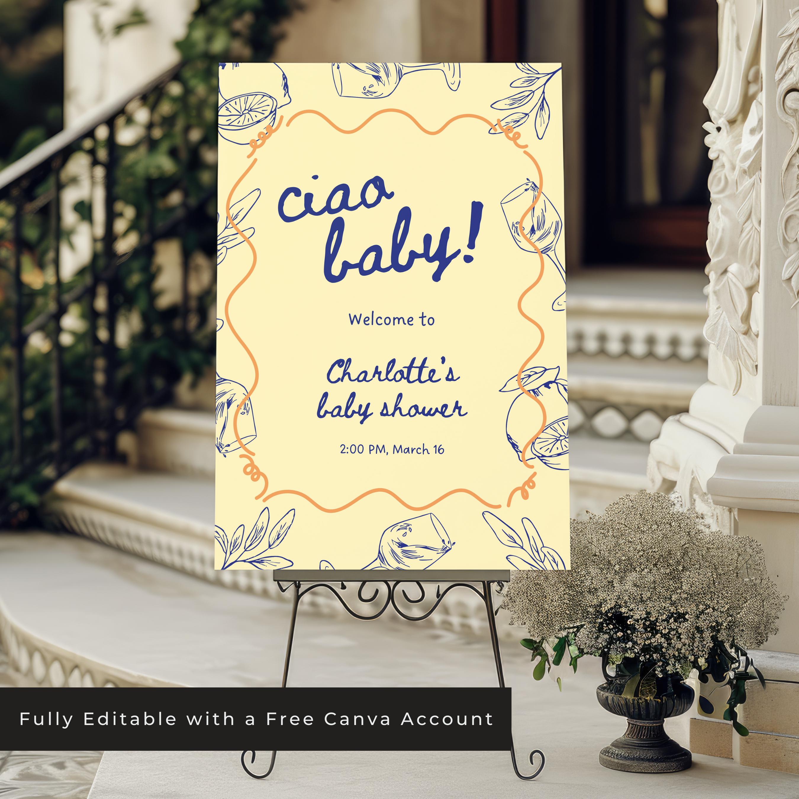 Ciao Baby Welcome Sign Italian Baby Shower Decor Hand Drawn Lemon Theme ...